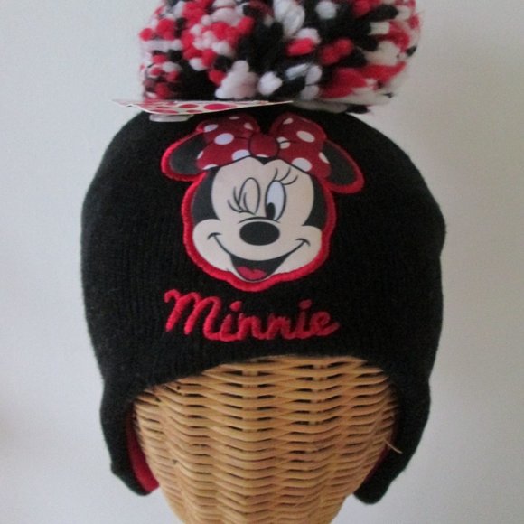 Disney | Accessories | Minnie Mouse Ear Flaps Lined Knit Pom Pom ...
